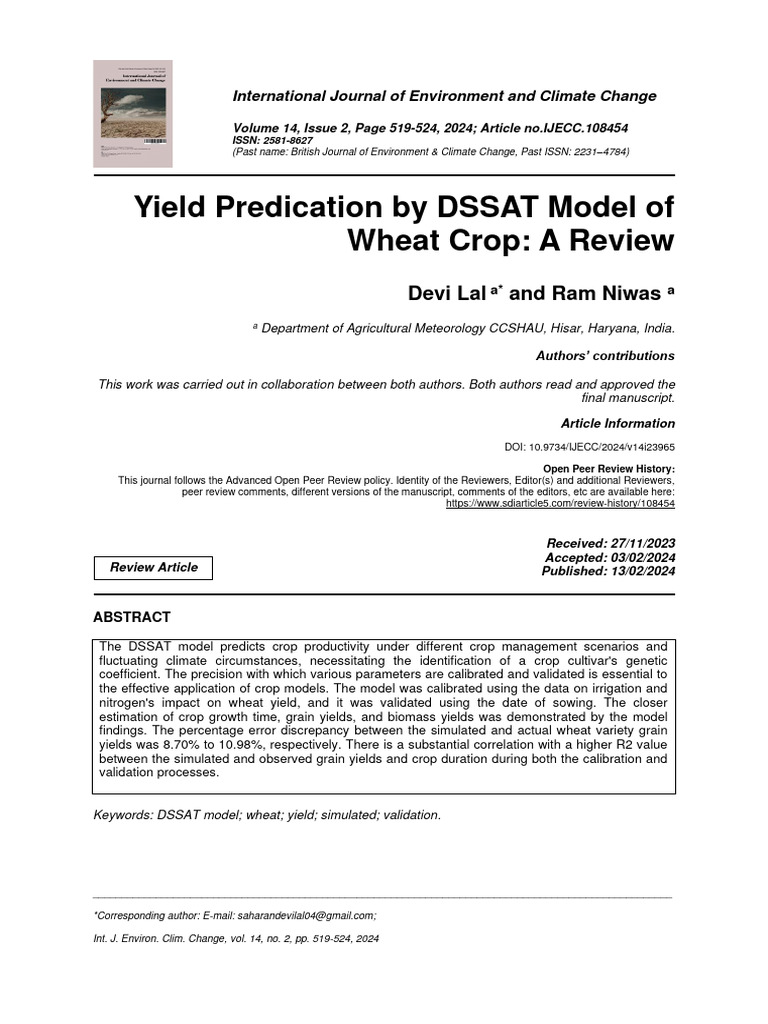 Yield Pred Dssat Model Wheat Review | PDF | Wheat | Cereals