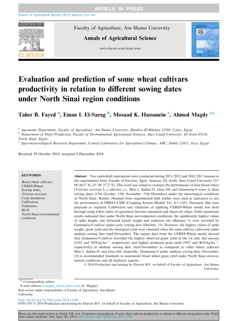 Wheat Yield Diff Sowing Date Pdf Wheat Sowing
