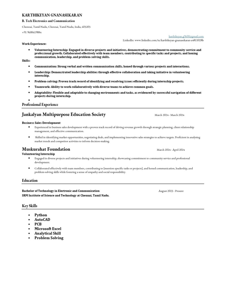 29 Mar 24 Karthikeyan Resume | PDF | Leadership | Communication