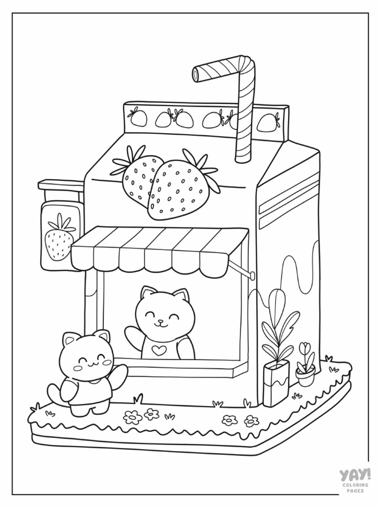 Kawaii Coloring Pages Fruit Box Cafe With Cats | PDF