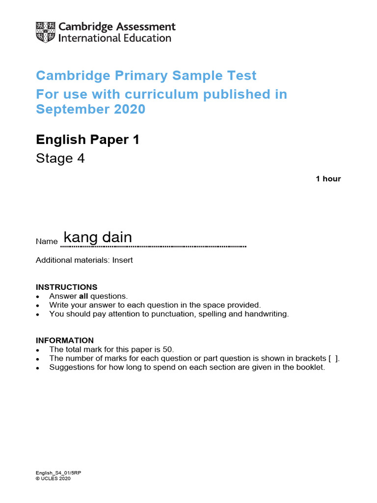 English Stage 4 Sample Paper 1 | PDF | Human Communication
