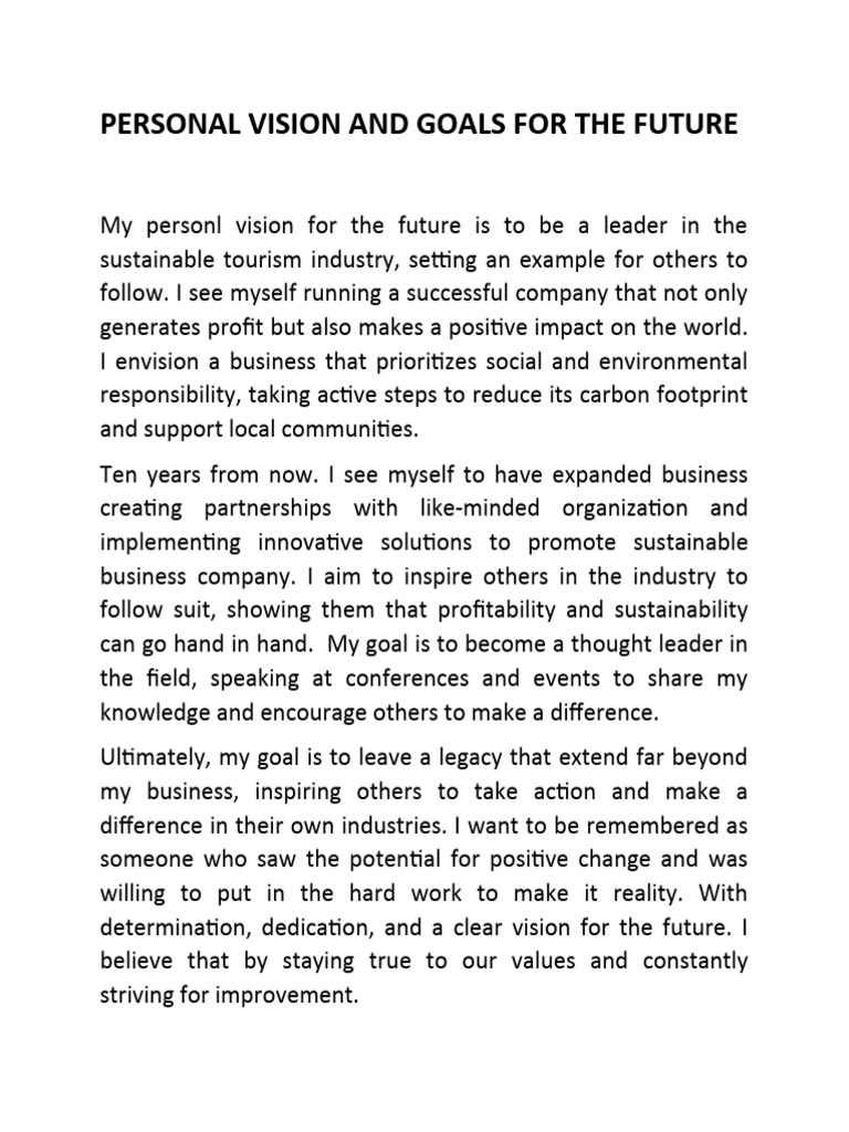 Charls PERSONAL VISION AND GOALS FOR THE FUTURE | PDF | Business