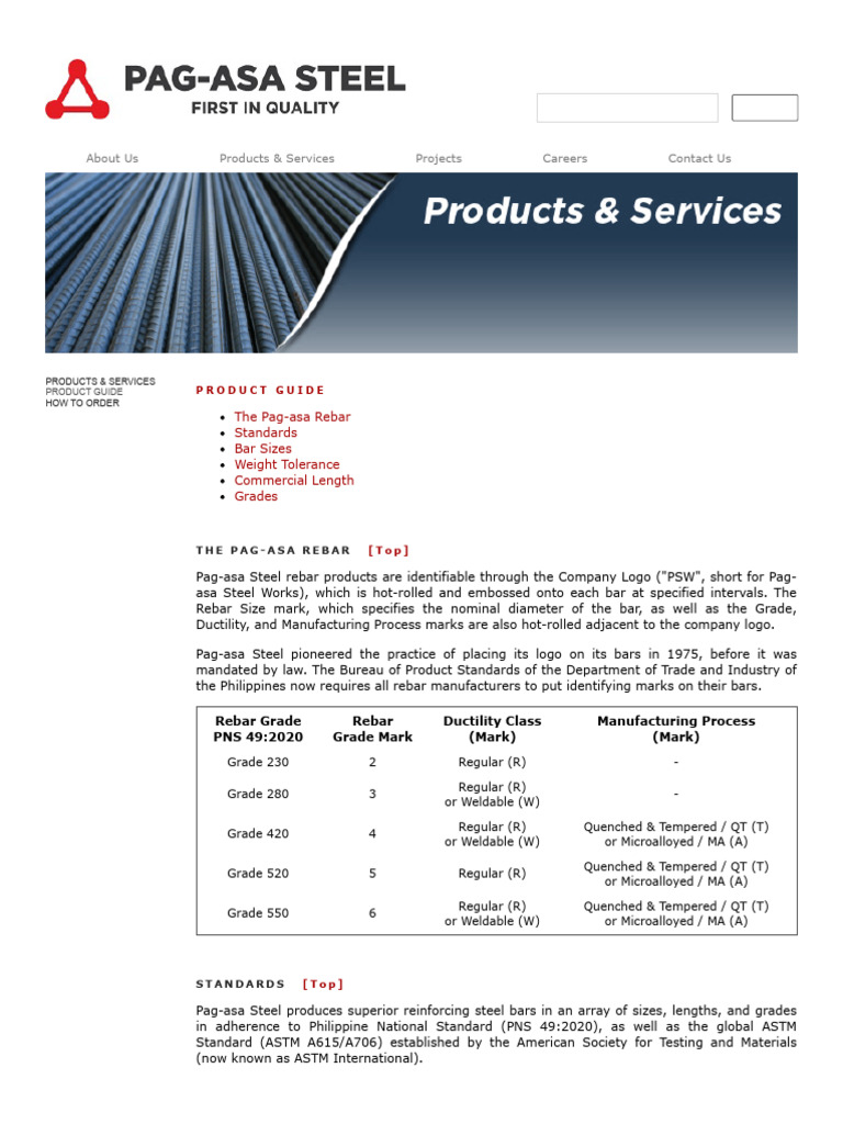 Pag-asa Steel Rebar Products Guide | PDF | Ultimate Tensile Strength ...