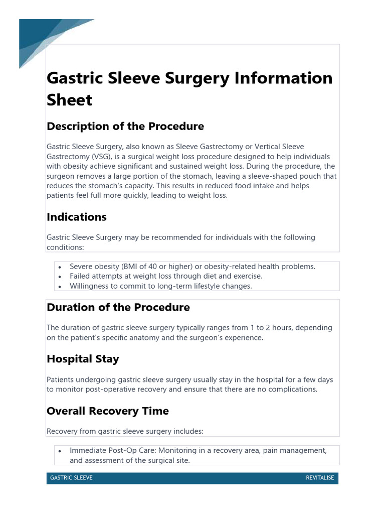 Gastric Sleeve Surgery Overview | PDF | Bariatric Surgery | Surgery