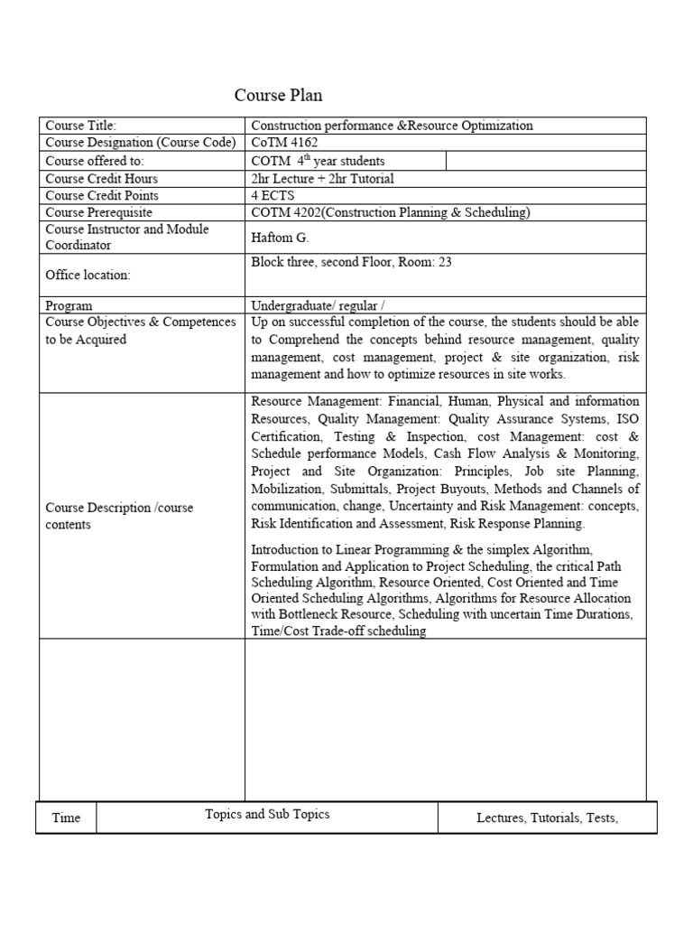 Course Plan For Optimization | PDF | Academic Dishonesty | Linear ...