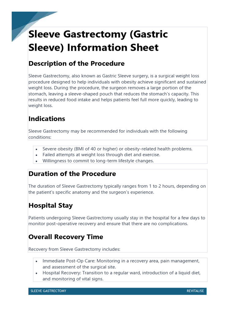 Sleeve Gastrectomy: Procedure Overview | PDF | Bariatric Surgery | Surgery
