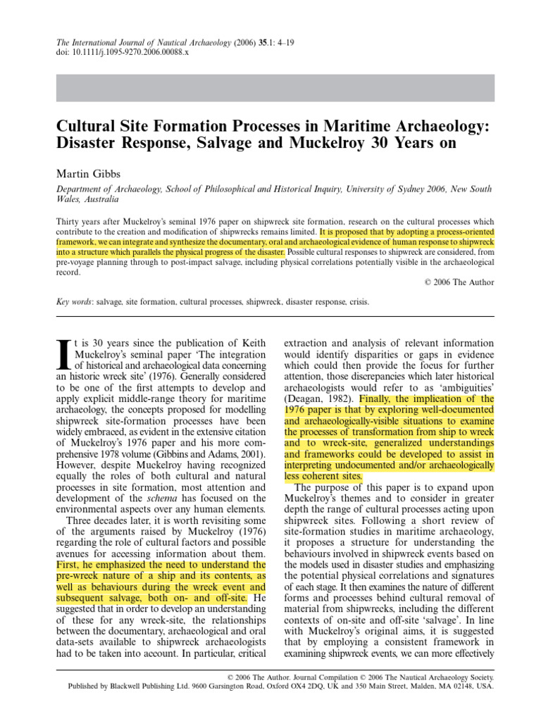 Int J Nautical Archaeology - 2006 - Gibbs - Cultural Site Formation ...