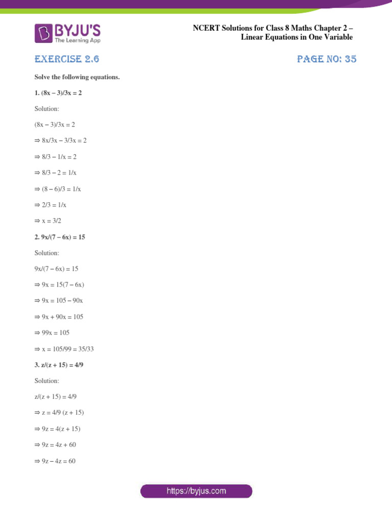 Ncert Solutions For Class 8 Maths May22 Chapter 2 Linear Equations in One Variable Exercise 2 6 ...