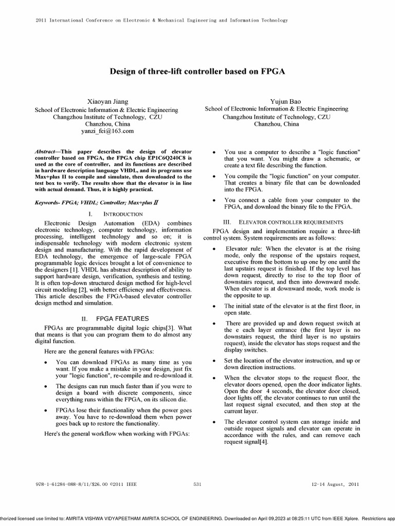 Design of Three-Lift Controller Based On FPGA | PDF | Field Programmable Gate Array | Digital ...
