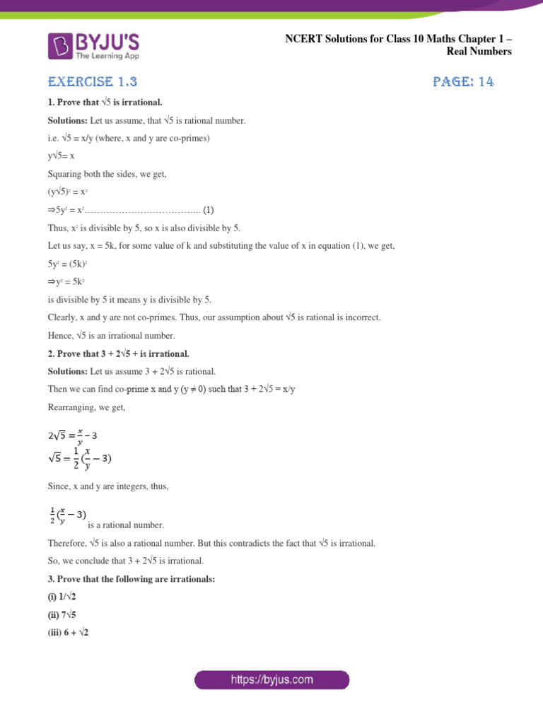 NCERT Solutions For Class 10 Maths Chapter 1 Real Numbers Exercise 1.3 | PDF | Rational Number ...