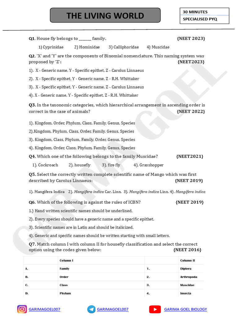 20 Years Speciliased Pyq - Garima Goel The Living World | PDF | Genus ...