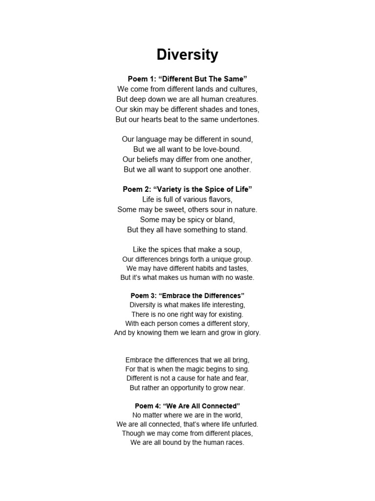 Diversity Poem | PDF | Home & Garden