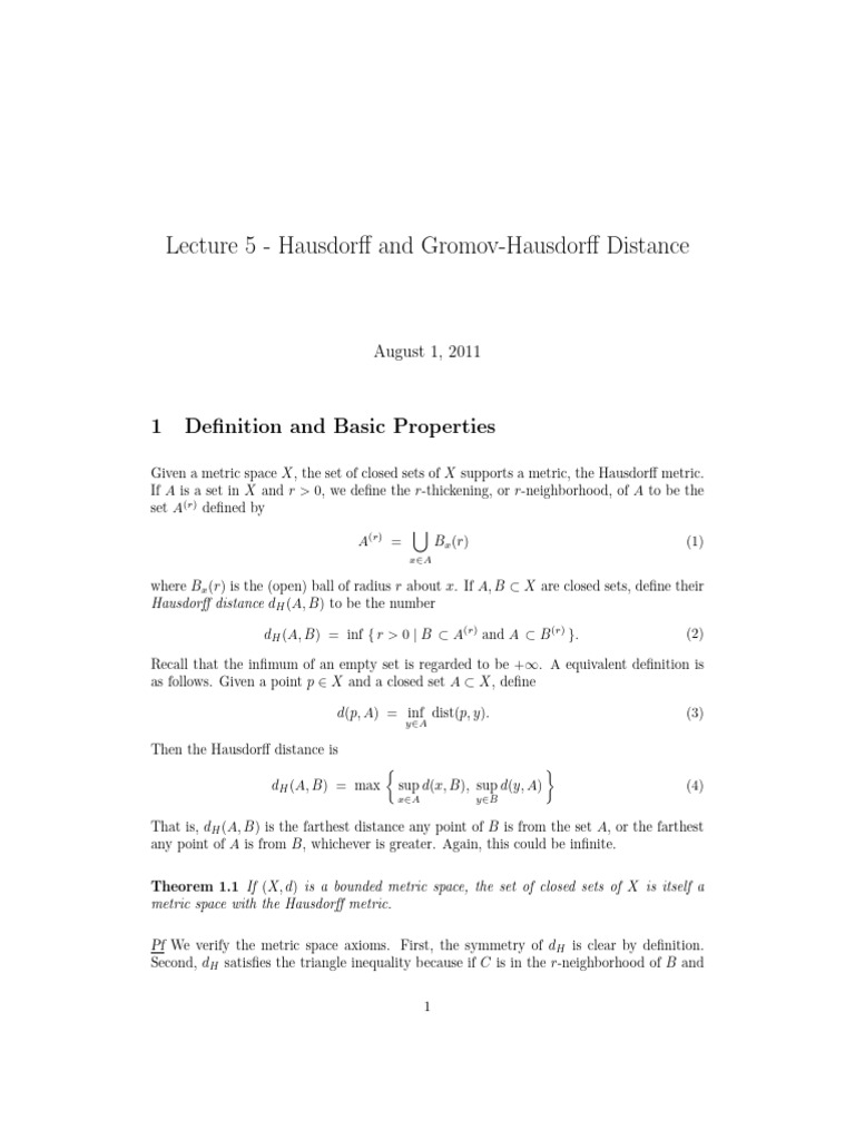 Lecture 5 - Gromov-Hausdorff Distance | PDF | Compact Space | General ...