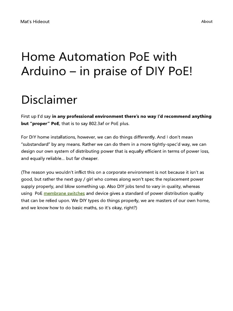 Home Automation PoE with Arduino | PDF
