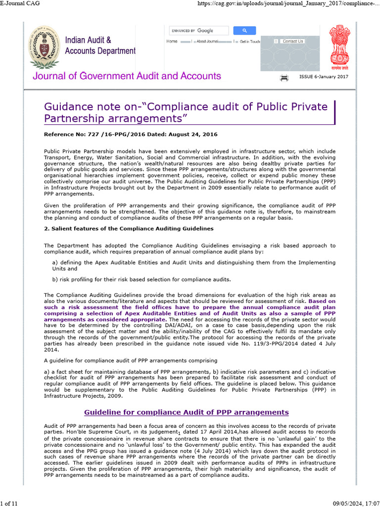CAG Guidance Note On Compliance Audit of PPP Arrangements | PDF ...