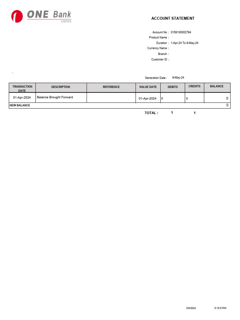 One Bank Statement | PDF