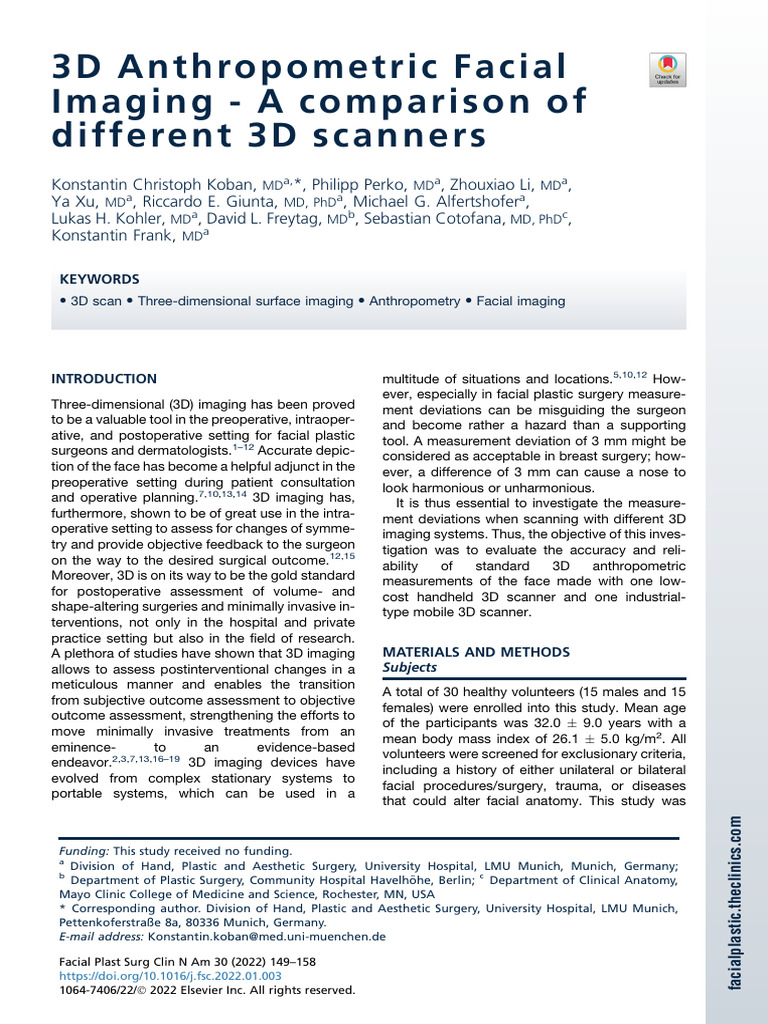 3D Anthropometric Facial Imaging - A Comparison of Different 3D ...