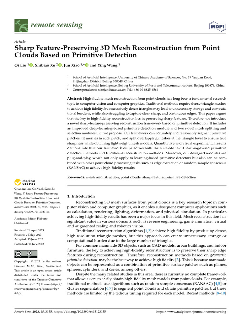 Sharp Feature-Preserving 3D Mesh Reconstruction From Point Clouds Based On Primitive Detection ...