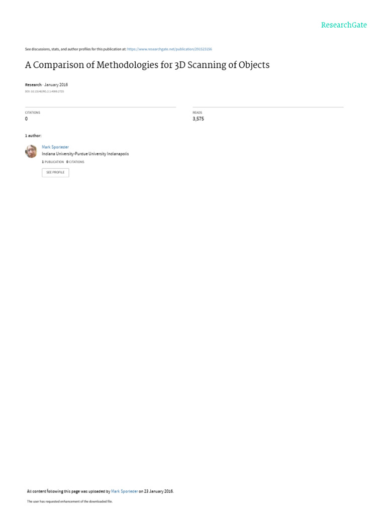 A Comparison of Methodologies For 3D Scanning of Objects | PDF | Image ...