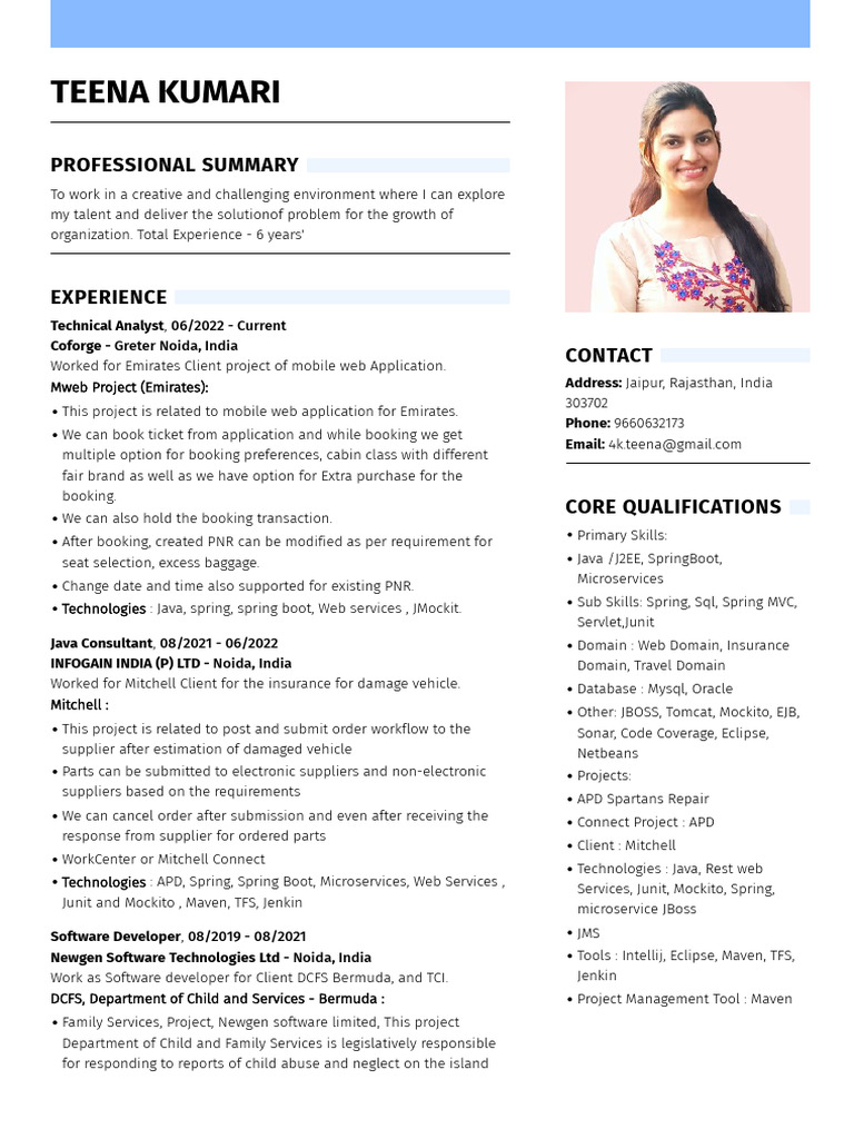 Teena Resume | Download Free PDF | Java (Programming Language) | Accounts Payable