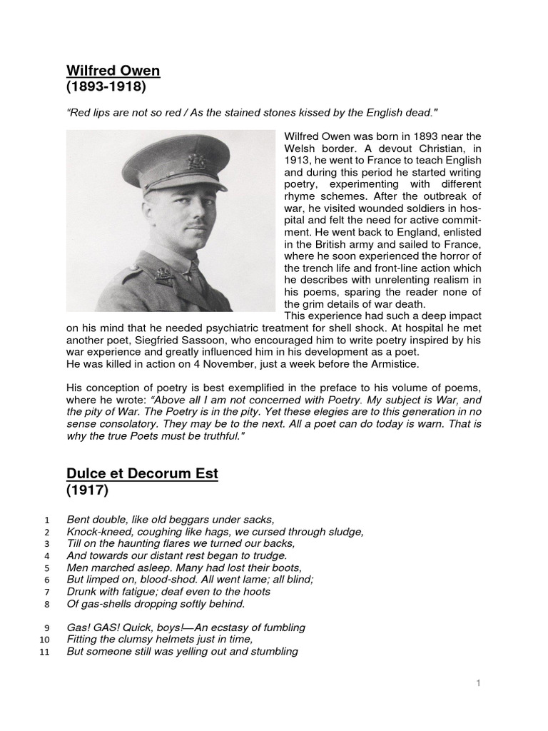 Dulce Et Decorum Est High School Worksheet | PDF | Poetry