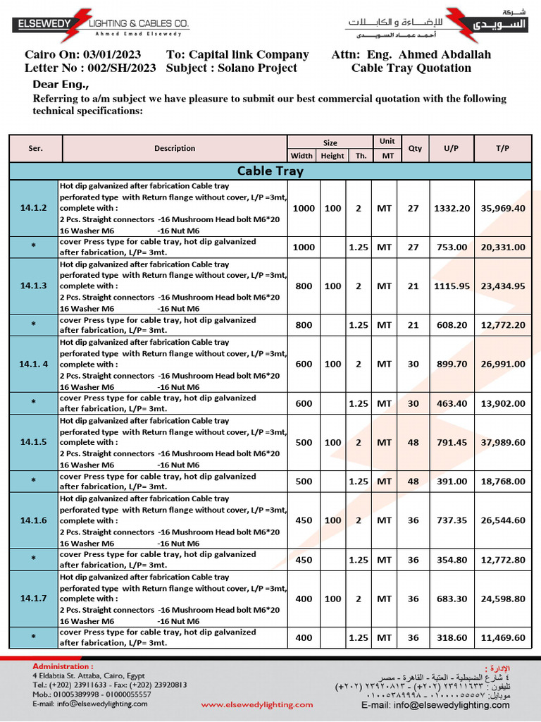 Quotation - Cable Tray-trunk-Return Flanged 03-01-2023 | PDF | Screw | Washer (Hardware)