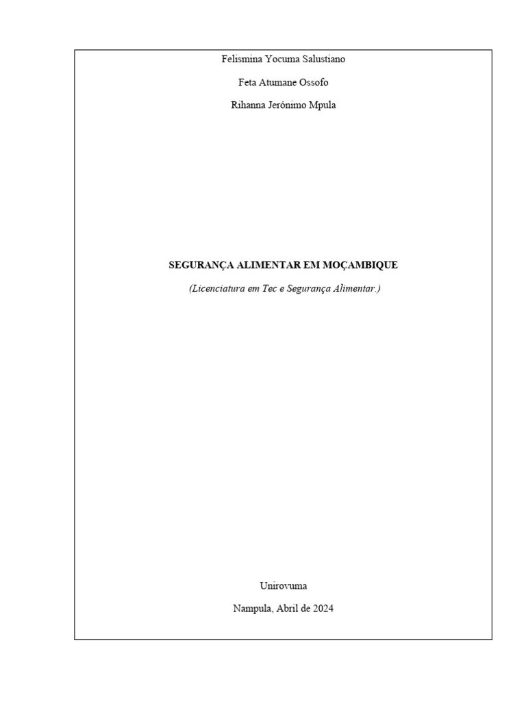 Projecto Pro.... | PDF | Agricultura | Moçambique