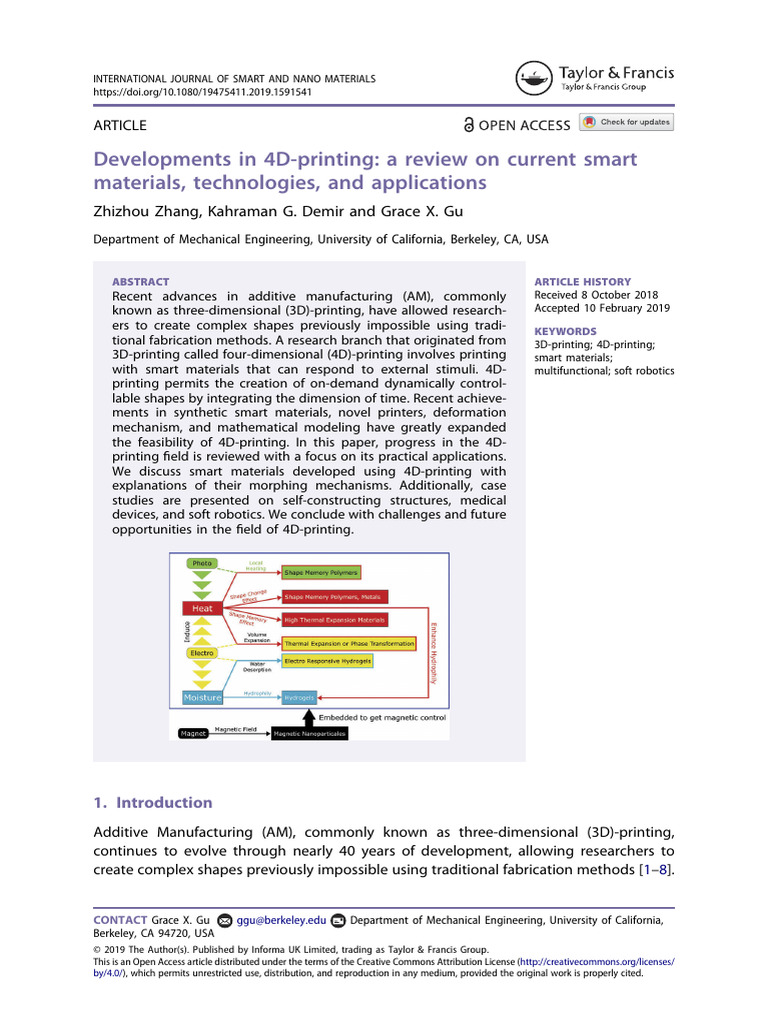 Developments in 4D-Printing - A Review On Current Smart | PDF | 3 D ...