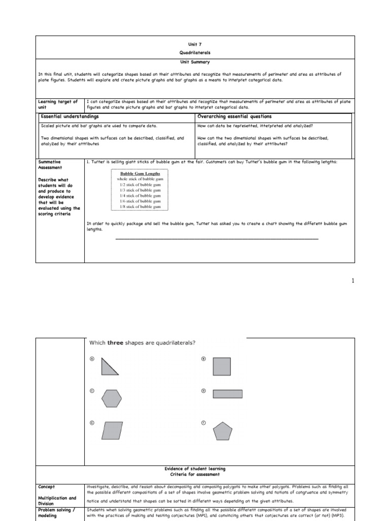 Grade 3 Unit 7 Scope and Sequence | Download Free PDF | Shape | Rectangle