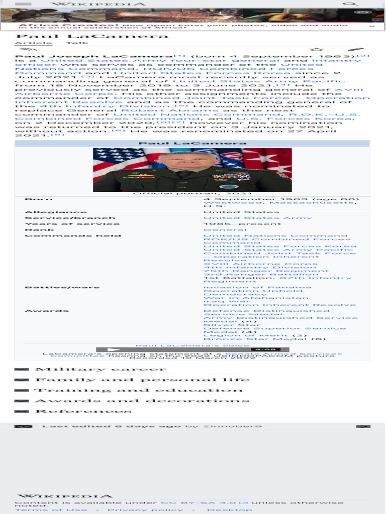 General Paul LaCamera Biography | PDF | Military | Military Of The ...