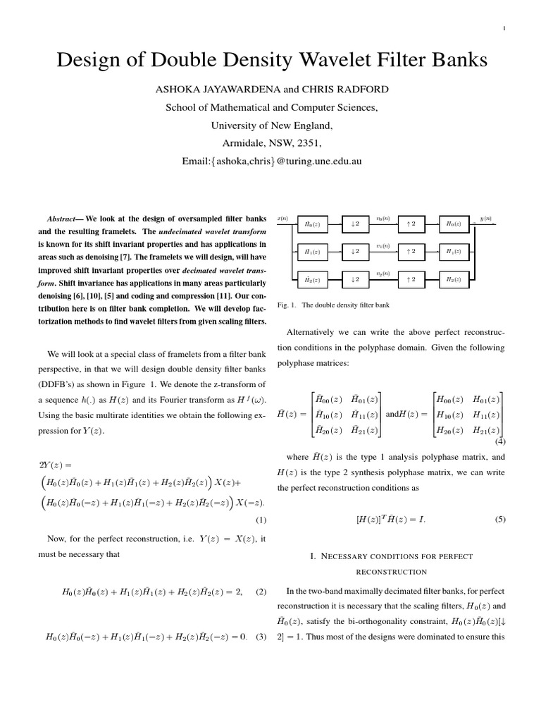 Design of Double Density Wavelet Filters | PDF | Wavelet | Matrix (Mathematics)