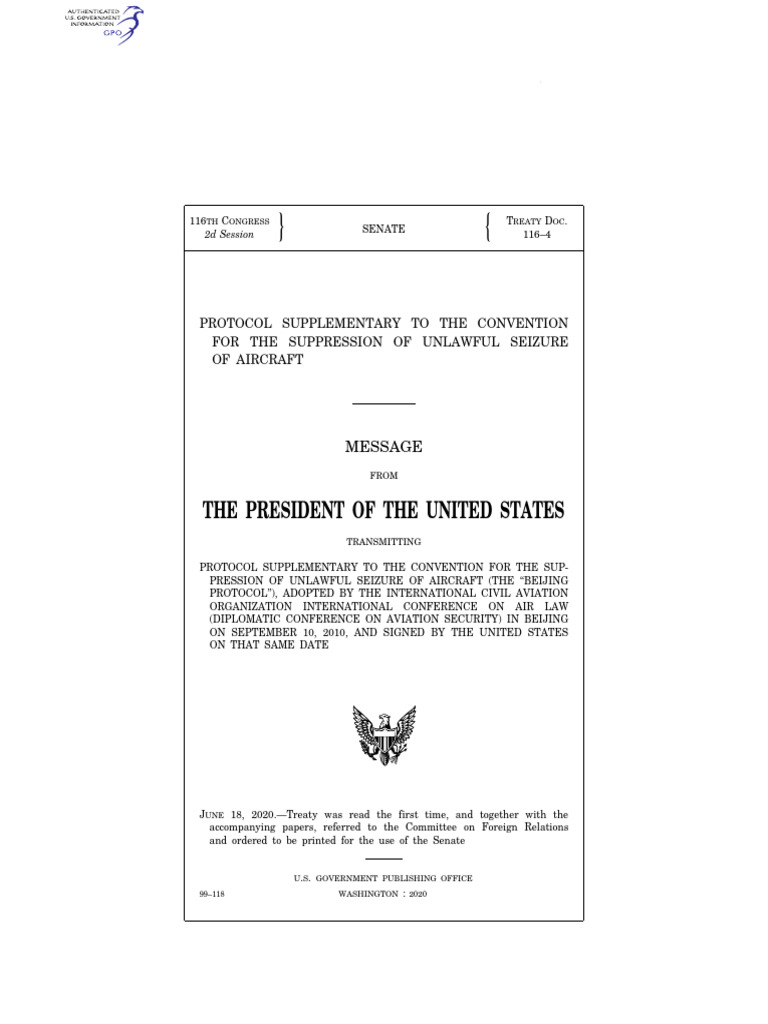 Beijing Protocol on Aircraft Seizure | PDF | Treaty | Crimes