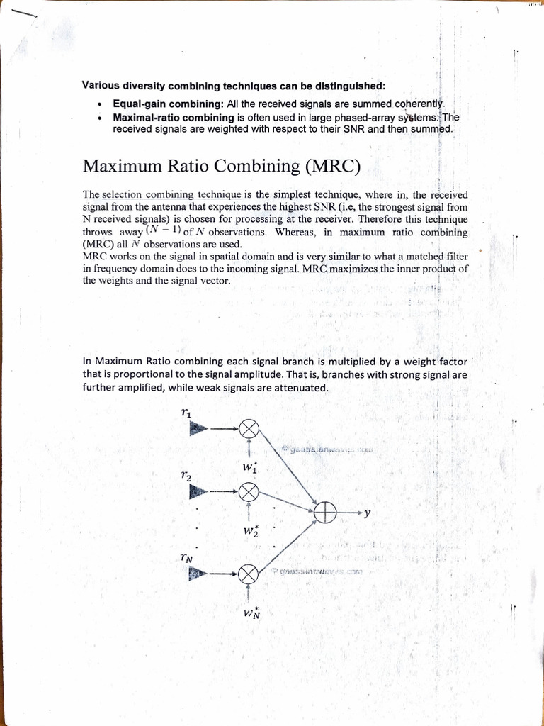 Maximum Ratio Combining (MRC) : Received Signals Are Weighted With ...