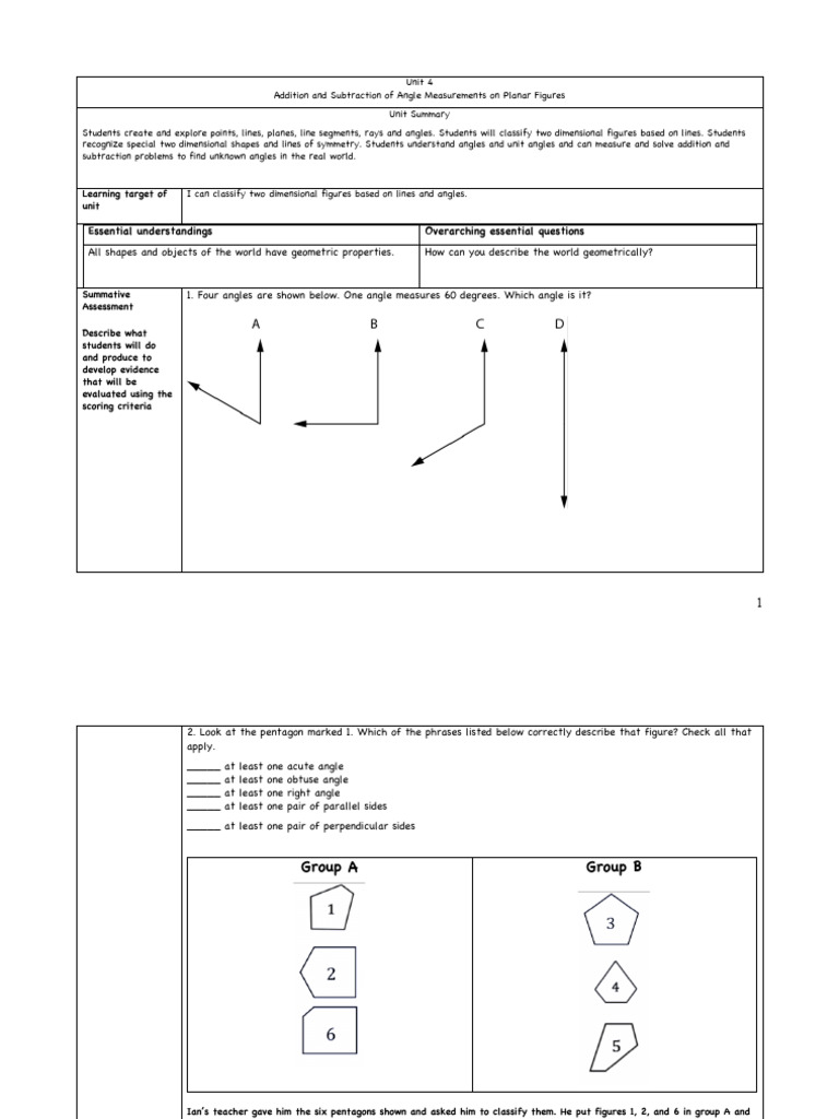 Grade 4 Unit 4 Scope and Sequence | PDF | Shape | Line (Geometry)