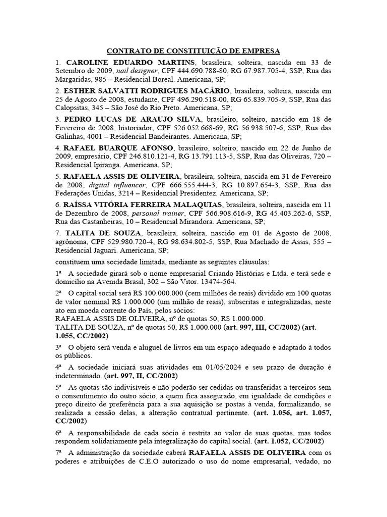 CONTRATO | PDF | Business | Direito Privado