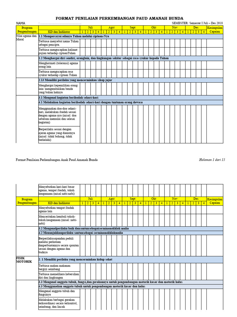Format Penilaian Perkembangan Anak | PDF