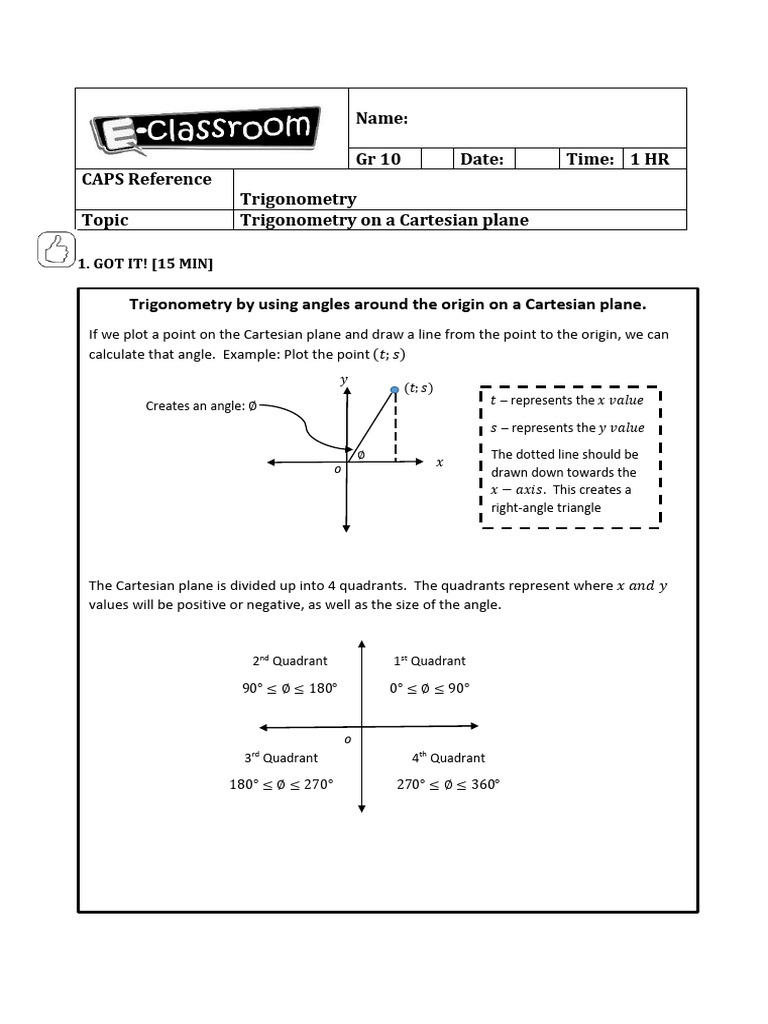 gr10t2 Trigonometry Cartesian Plane | PDF | Trigonometry | Geometric ...