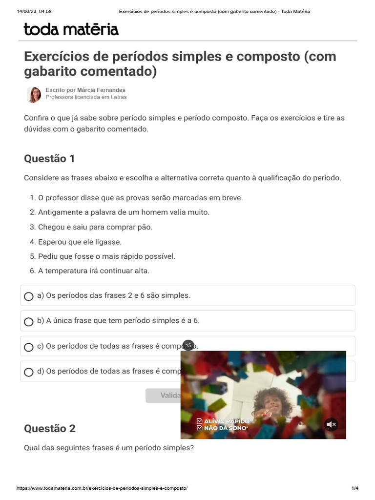 Exercícios de Períodos Simples e Compostos | PDF
