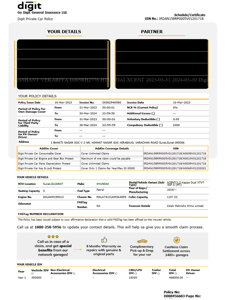 Prashant Vekariya Upto 31 3 24 Xcent Girnar | PDF | Insurance ...