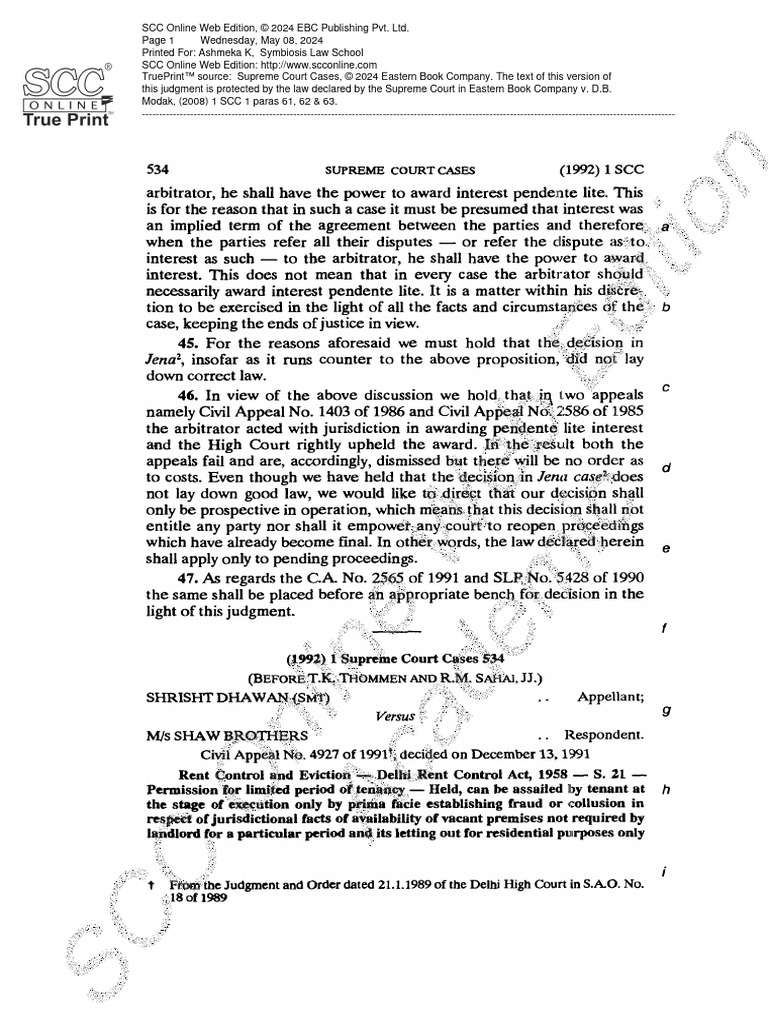 Shrist Dhawan V Shaw Brothers AIR 1992 SC 1555 | PDF | Courts | Federal ...