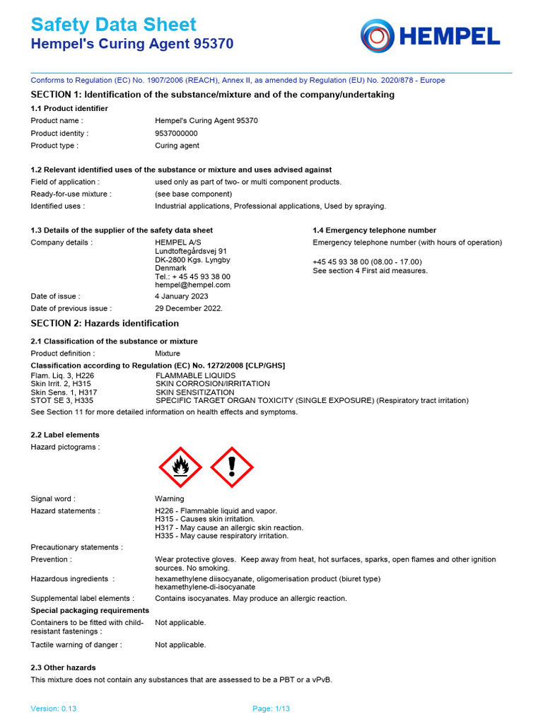 Curing Agent SDS | PDF | Occupational Safety And Health | Safety