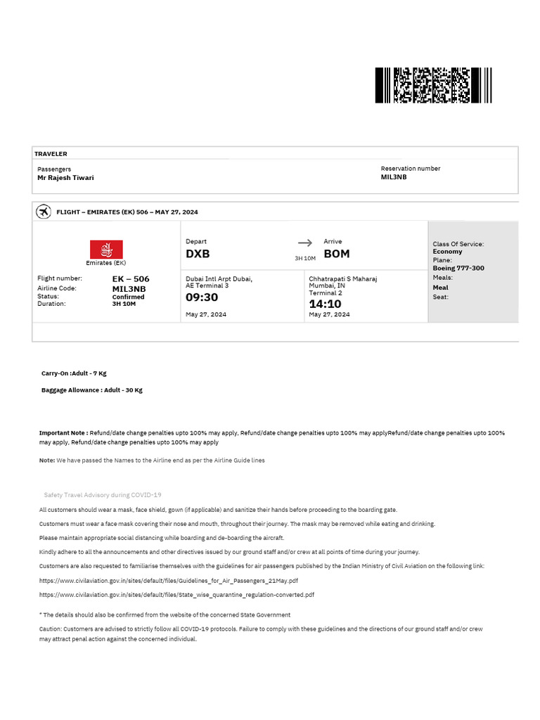 DXB 09:30 BOM: EK - 506 Mil3Nb | PDF | Airliner | Aviation Safety