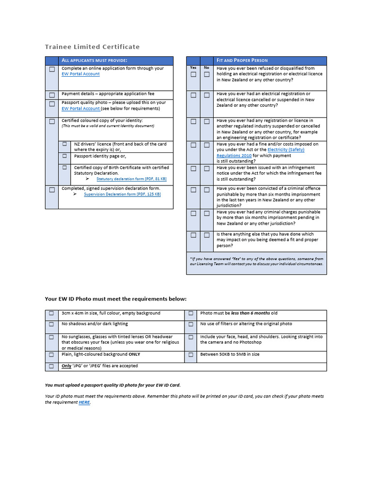 Trainee Limited Certificate Application Checklist | PDF | Identity Document