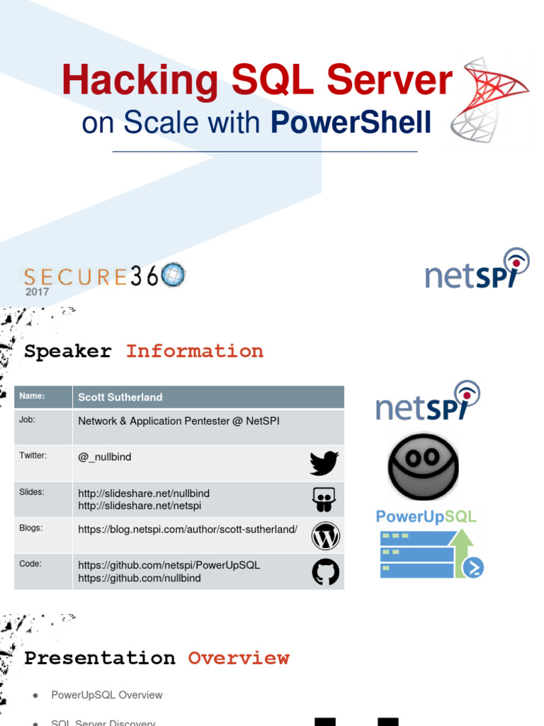 Sql Server Hacking On Scale Usingpowershell Ssutherland Pdf Databases Microsoft Sql Server