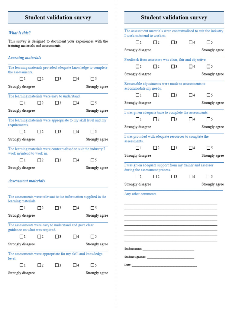 SITXWHS001 Student Validation Survey | PDF | Behavior Modification ...