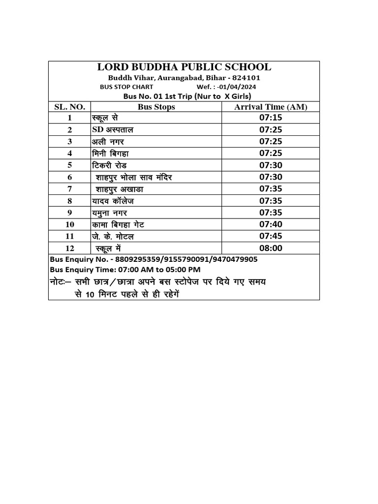 Bus Route Chart 24-25 (01.04.24) | PDF | Bus Transport | Bus