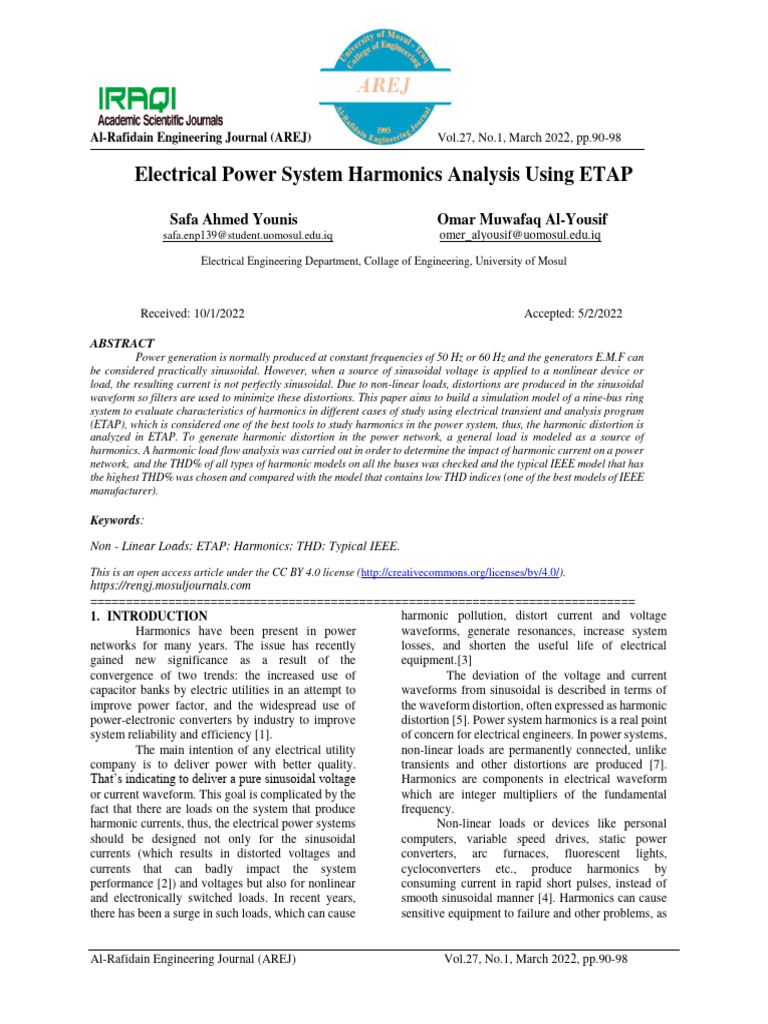 Younis and Alyousif - 2022 - Electrical Power System Harmonics Analysis Using E | PDF | Physical ...