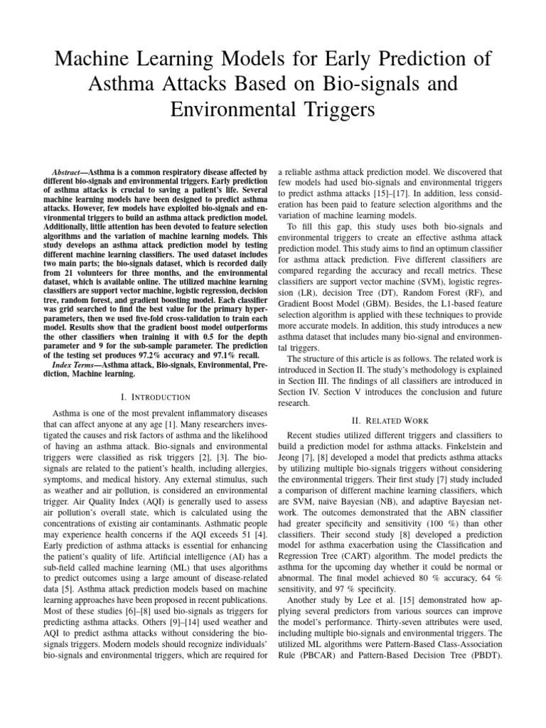 Asthma Attack Prediction Models IEEE Conference | PDF | Support Vector ...
