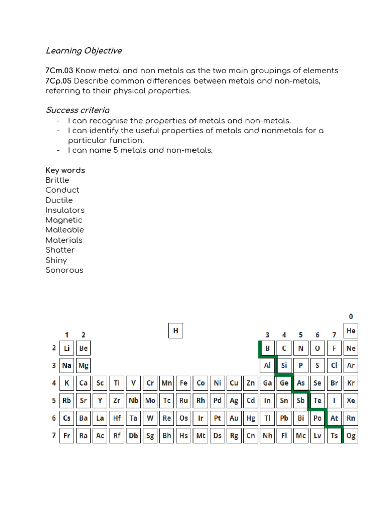 Metals and Non-Metals Properties Guide | PDF | Metals | Chemical Substances
