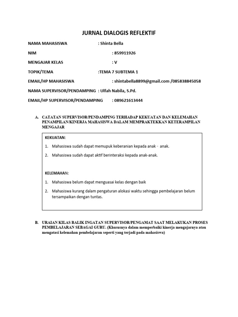 Refleksi, Jurnal Dialog, Observasi Shinta 4 | PDF